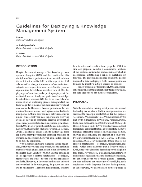 (PDF) Guidelines for Deploying a Knowledge Management System