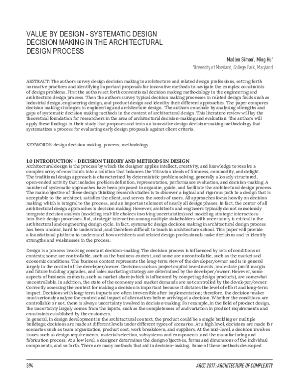 (PDF) Value by Design-Systematic Design Decision Making in the Architectural Design Process