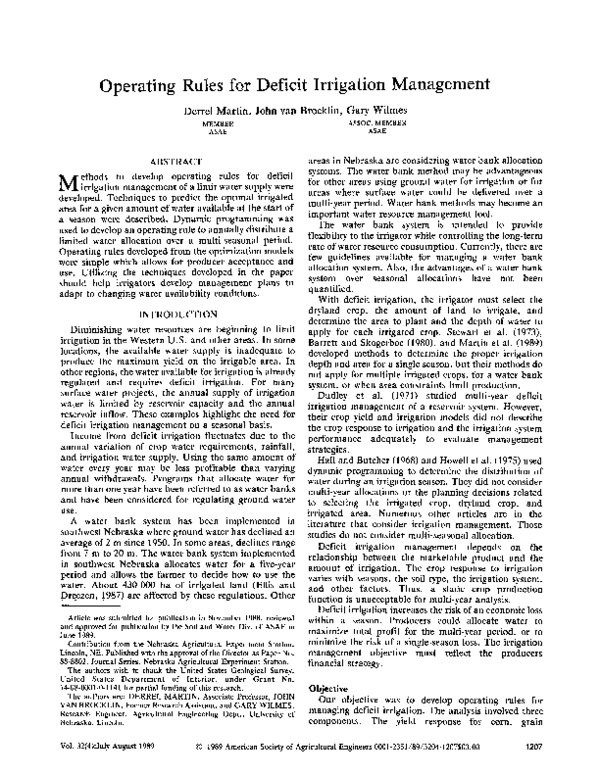 (PDF) operating Rules for Deficit Irrigation Management