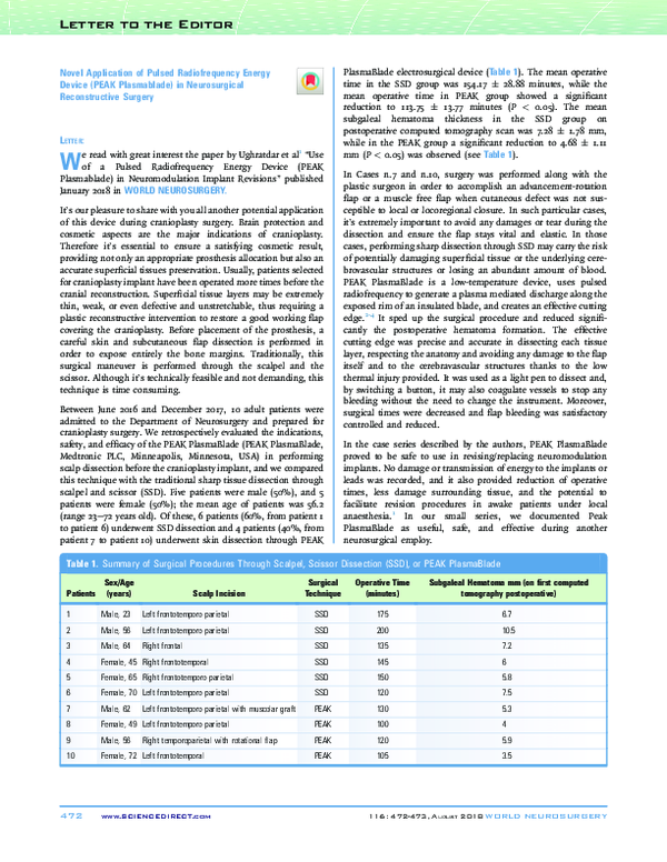 (PDF) Novel Application of Pulsed Radiofrequency Energy Device (PEAK ...