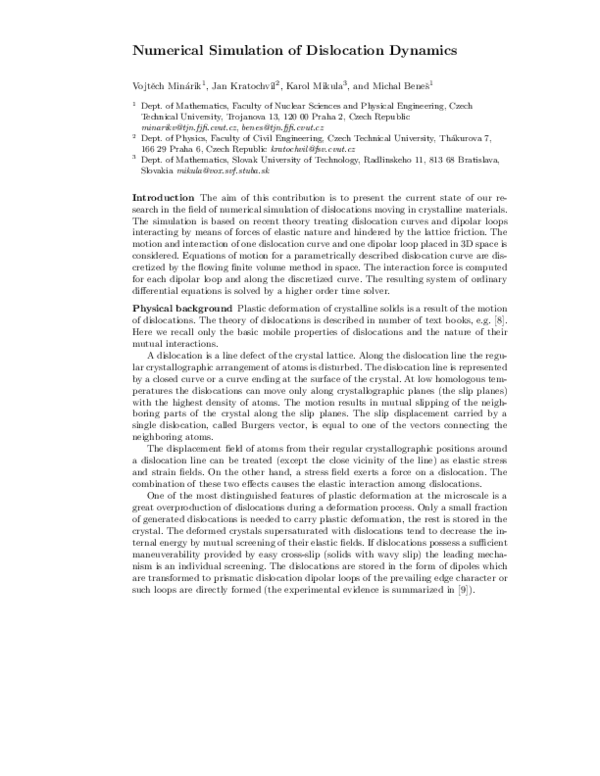 (PDF) Numerical Simulation of Dislocation Dynamics