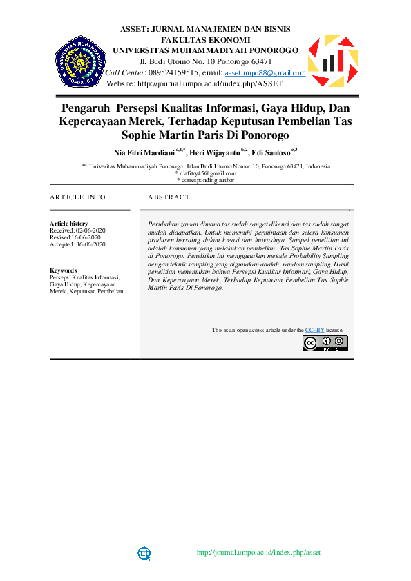(PDF) Pengaruh Persepsi Kualitas Informasi, Gaya Hidup, dan Kepercayaan Merek terhadap Keputusan ...