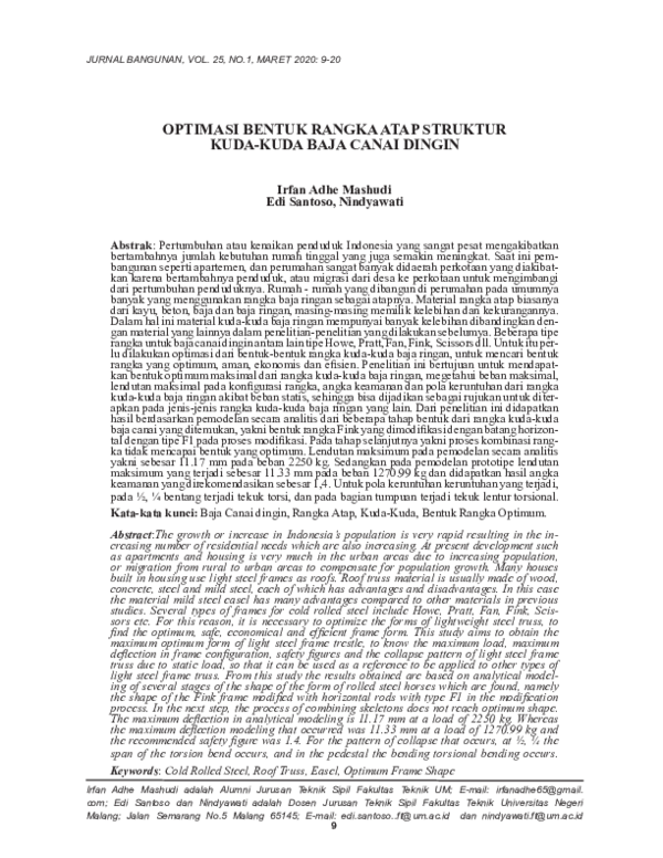 (PDF) Optimasi Bentuk Rangka Atap Struktur Kuda-Kuda Baja Canai Dingin
