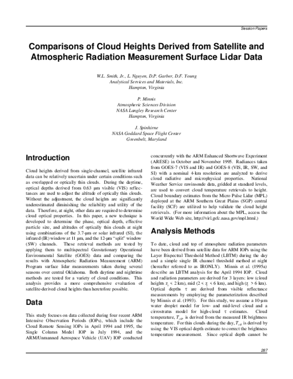 (PDF) Comparisons of Cloud Heights Derived from Satellite and ...