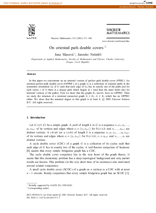 (PDF) On oriented path double covers | Jaroslav Nešetřil - Academia.edu