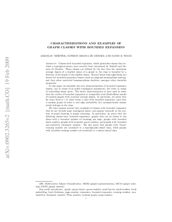Pdf Characterisations And Examples Of Graph Classes With Bounded