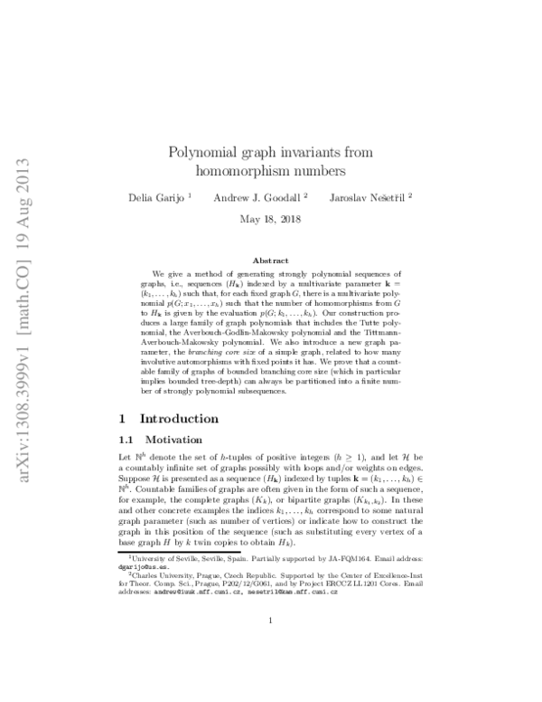 (PDF) Polynomial graph invariants from homomorphism numbers