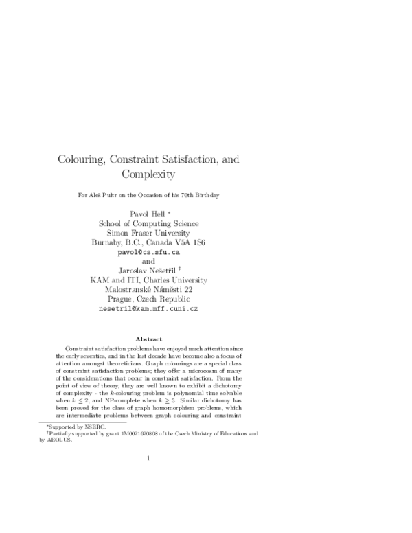 (PDF) Colouring, constraint satisfaction, and complexity | Jaroslav Nešetřil - Academia.edu