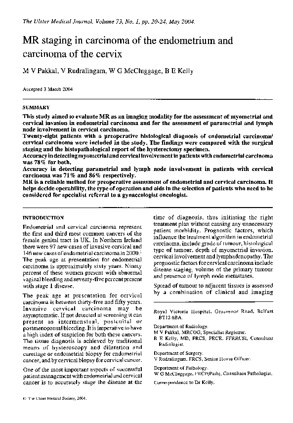 (PDF) MR staging in carcinoma of the endometrium and carcinoma of the ...
