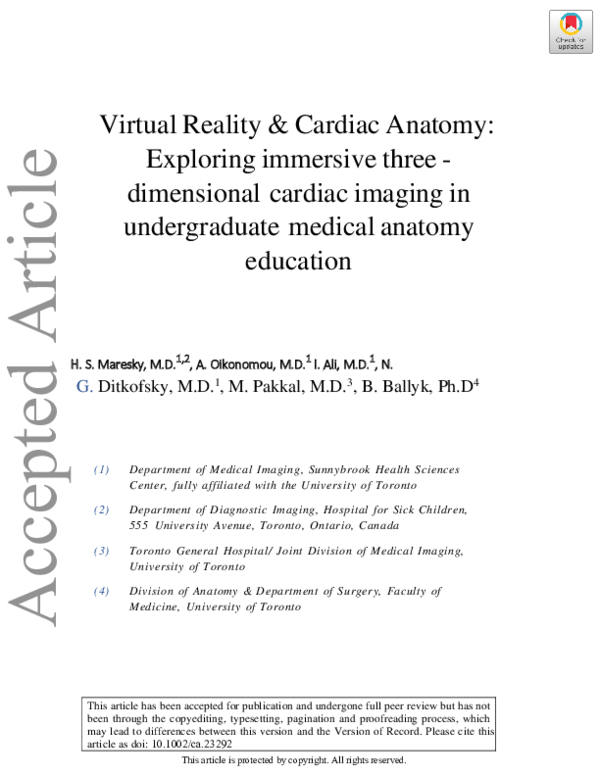 (PDF) Virtual reality and cardiac anatomy: Exploring immersive three‐dimensional cardiac imaging ...