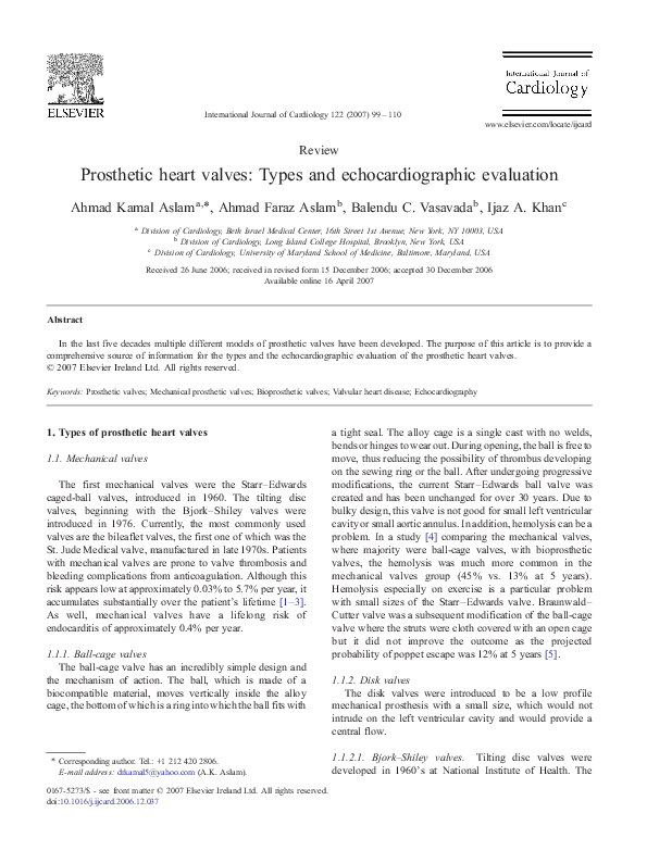 (PDF) Prosthetic heart valves: Types and echocardiographic evaluation
