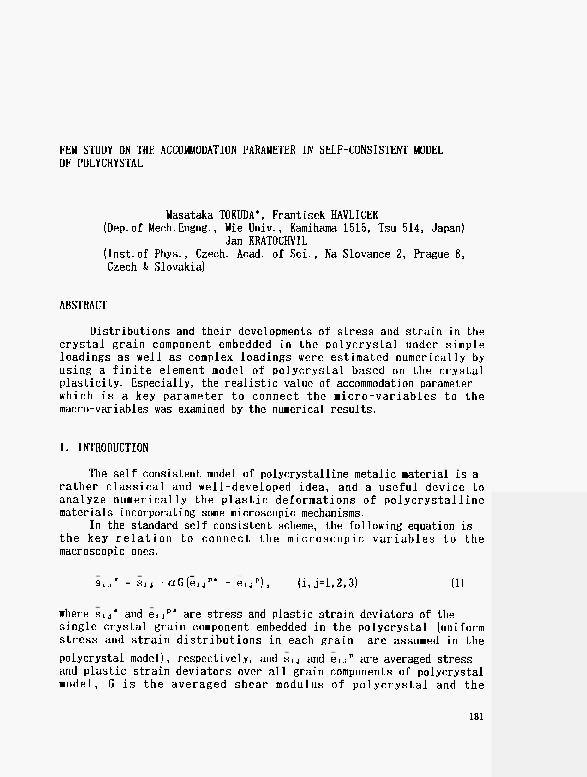 (PDF) Fem Study on the Accommodation Parameter in Self-Consistent Model of Polycrystal