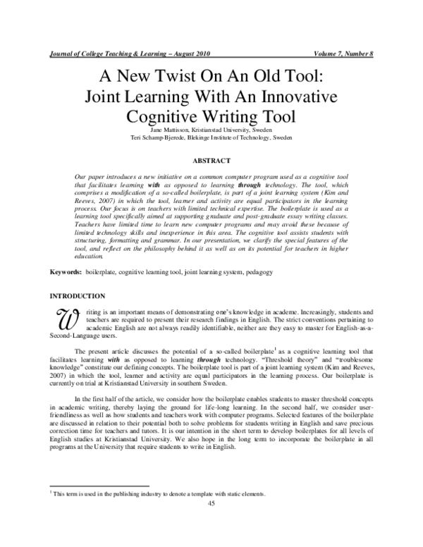 (PDF) A New Twist On An Old Tool: Joint Learning With An Innovative ...