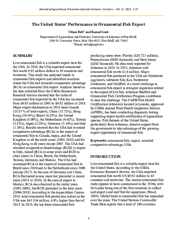 (PDF) The United States' Performance in Ornamental Fish Export