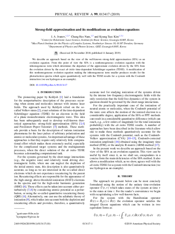 (PDF) Strong-field approximation and its modifications as evolution ...