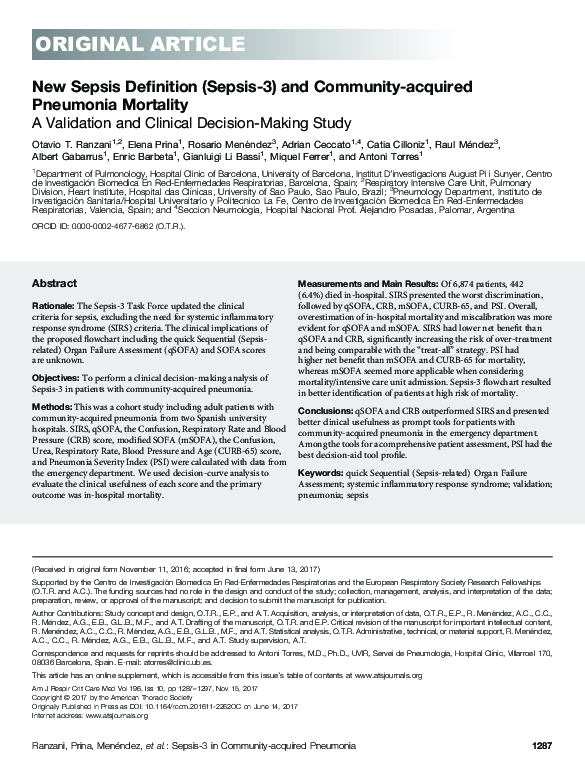 Pdf New Sepsis Definition Sepsis 3 And Community Acquired Pneumonia