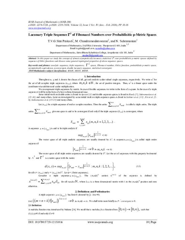 (PDF) Lacunary Triple Sequence Γ of Fibonacci Numbers over ...