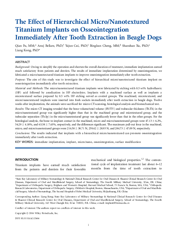 (PDF) The Effect of Hierarchical Micro/Nanotextured Titanium Implants on Osseointegration ...