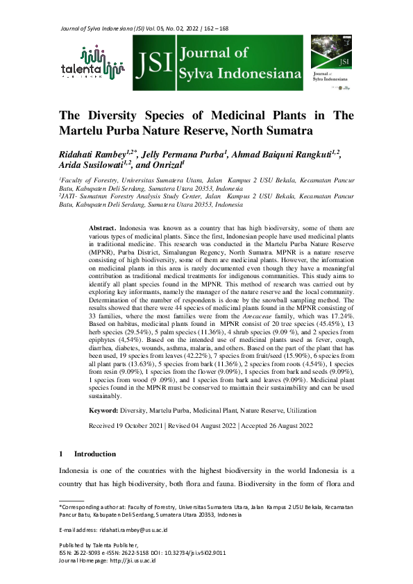 (PDF) The Diversity Species of Medicinal Plants in The Martelu Purba ...