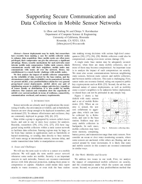 (PDF) Supporting Secure Communication and Data Collection in Mobile Sensor Networks