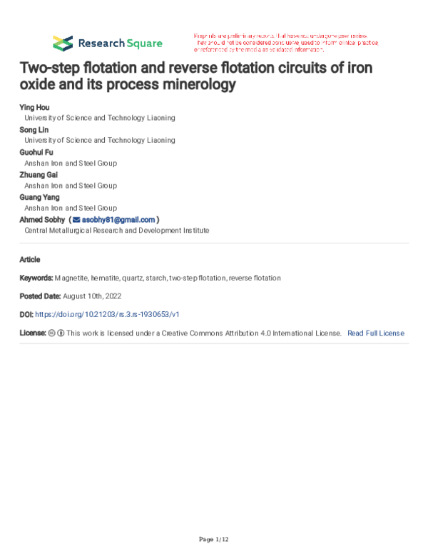 (PDF) Two-step flotation and reverse flotation circuits of iron oxide ...