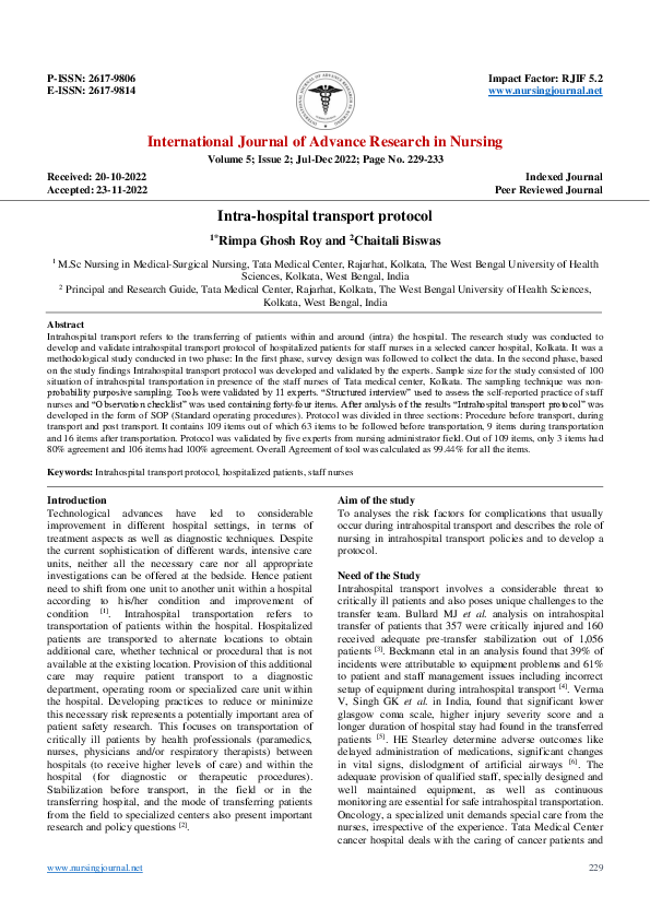 (PDF) Intrahospital transport protocol