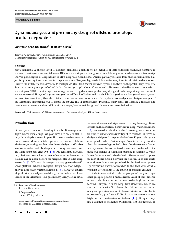(PDF) Dynamic analyses and preliminary design of offshore triceratops ...