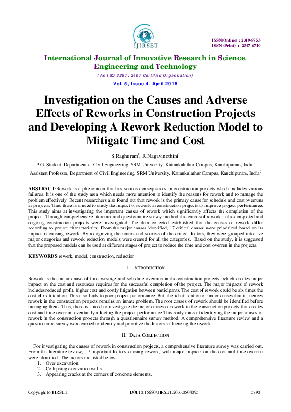 (PDF) Investigation on the Causes and Adverse Effects of Reworks in ...