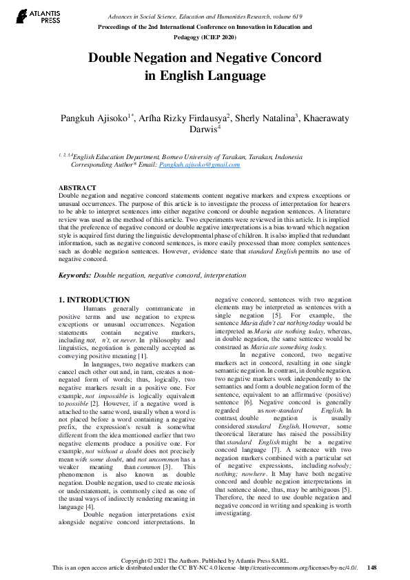 (PDF) Double Negation and Negative Concord in English Language
