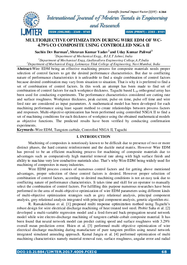 (PDF) Multiobjective optimization during wire EDM of WC-4.79%Co composite using controlled NSGA II