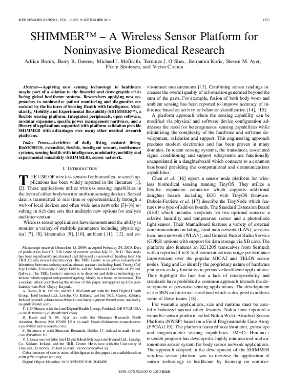 (PDF) SHIMMER™ – A Wireless Sensor Platform for Noninvasive Biomedical Research