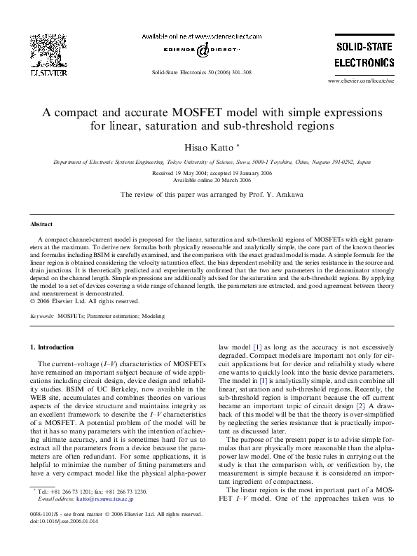 Pdf A Compact And Accurate Mosfet Model With Simple Expressions For