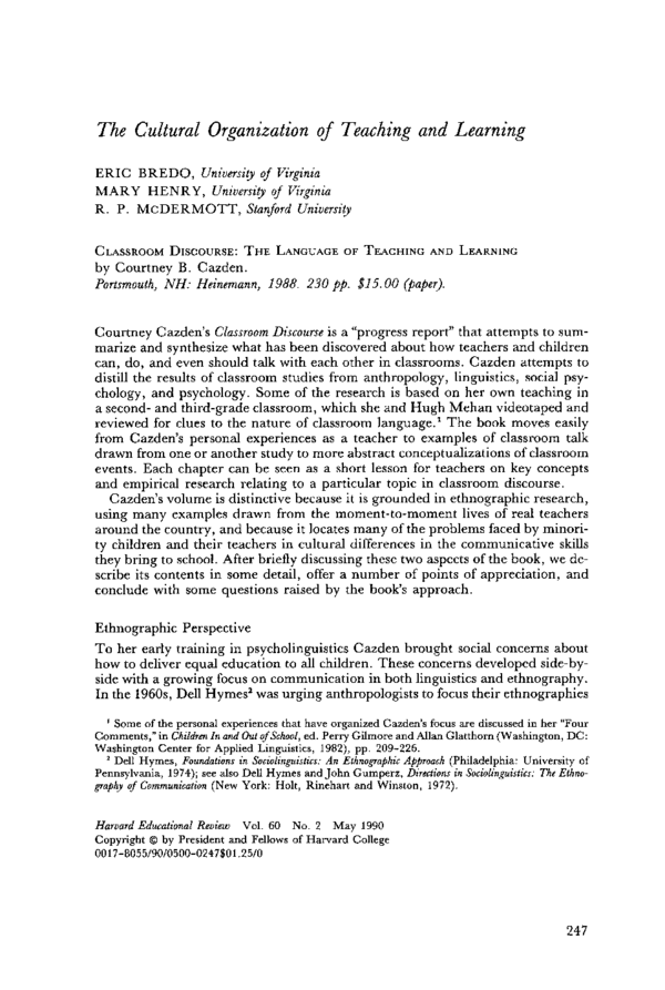 (PDF) The Cultural Organization of Teaching and Learning