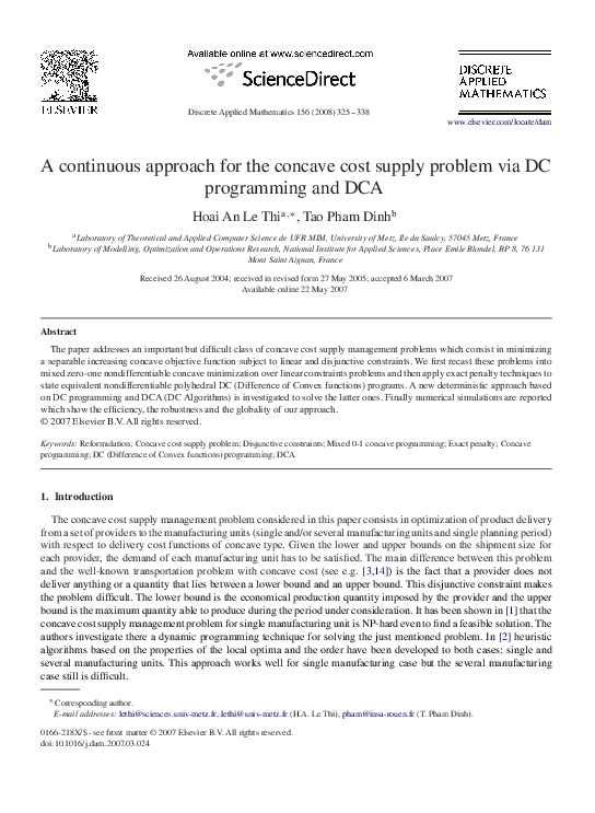 (PDF) A continuous approach for the concave cost supply problem via DC ...