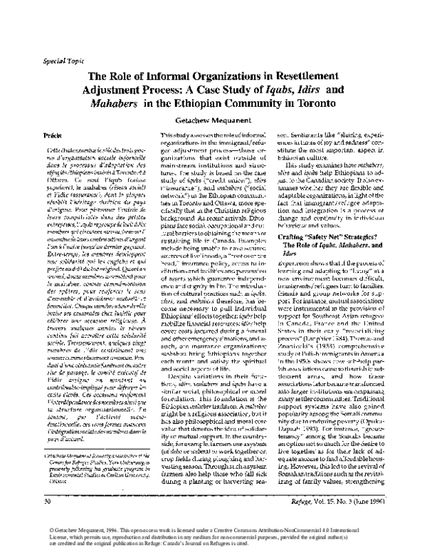 (PDF) The Role of Informal Organizations in Resettlement Adjustment ...