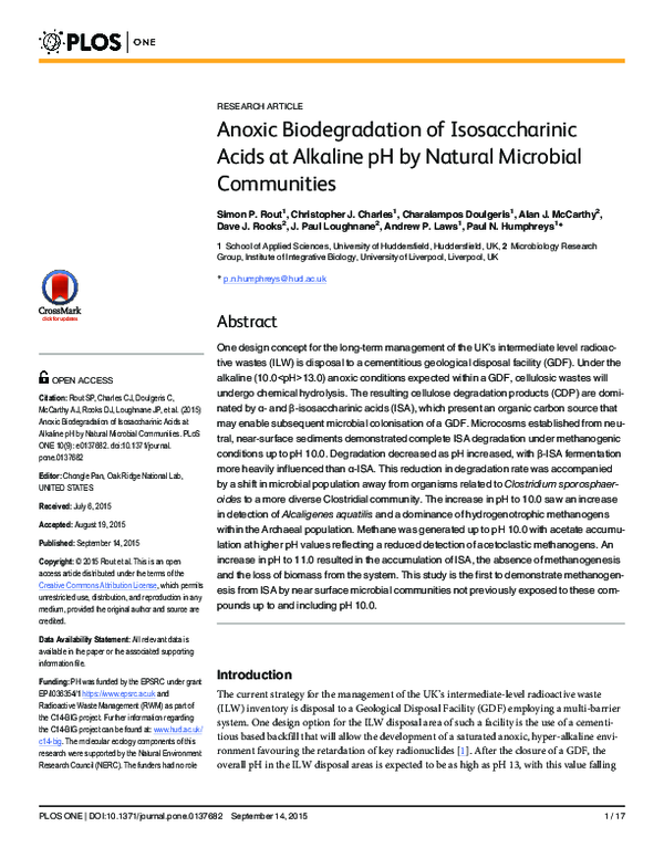 (PDF) Anoxic Biodegradation of Isosaccharinic Acids at Alkaline pH by ...