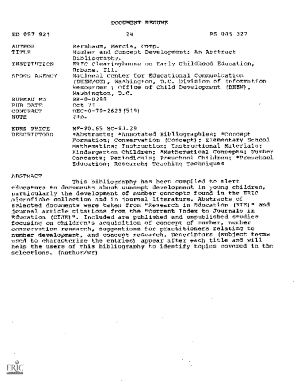(PDF) Number and Concept Development: An Abstract Bibliography