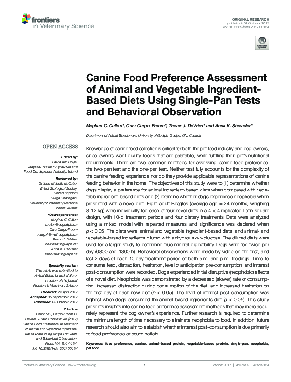 (PDF) Canine Food Preference Assessment of Animal and Vegetable ...