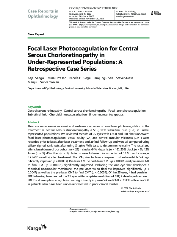 (PDF) Focal Laser Photocoagulation for Central Serous Chorioretinopathy ...