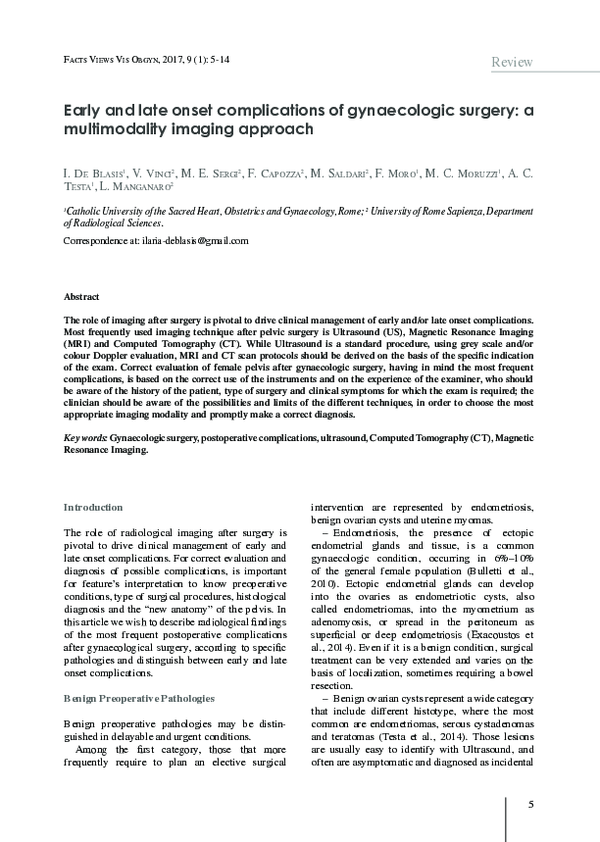 (PDF) Early and late onset complications of gynaecologic surgery: a ...