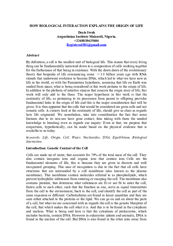 (DOC) HOW BIOLOGICAL INTERACTION EXPLAINS THE ORIGIN OF