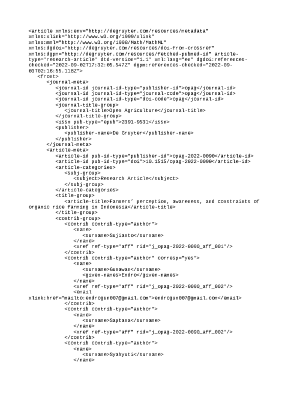 Farmers’ perception, awareness, and constraints of organic rice farming in Indonesia