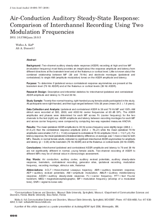 (PDF) Air-Conduction Auditory Steady-State Response: Comparison of ...