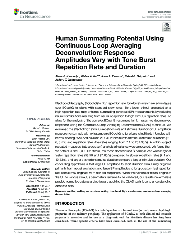 (PDF) Human Summating Potential Using Continuous Loop Averaging Deconvolution: Response ...