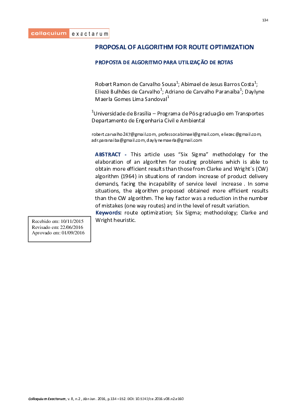 (PDF) Proposal of Algorithm for Route Optimization