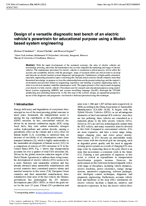(PDF) Design of a versatile diagnostic test bench of an electric ...