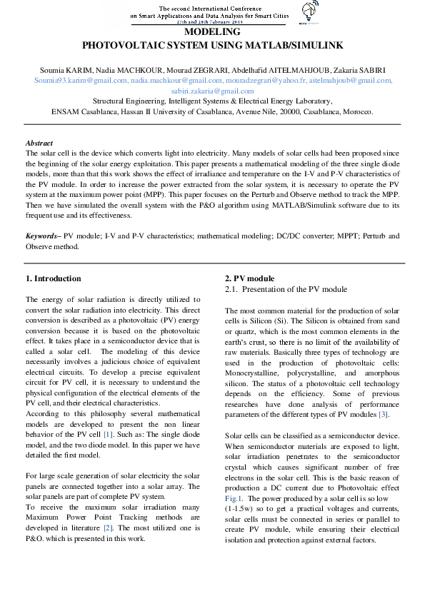 Pdf Modeling Photovoltaic System Using Matlabsimulink