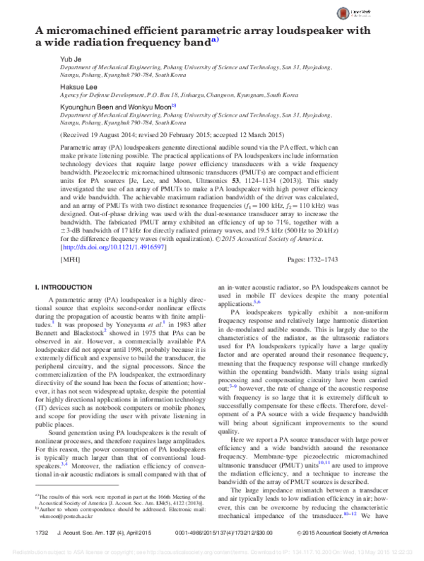 (PDF) A micromachined efficient parametric array loudspeaker with a wide radiation frequency band