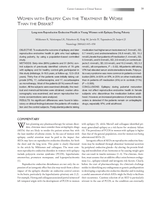 (PDF) Women with epilepsy: can the treatment be worse than the disease ...