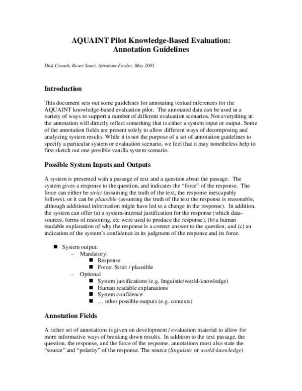 (PDF) AQUAINT pilot knowledge-based evaluation: Annotation guidelines